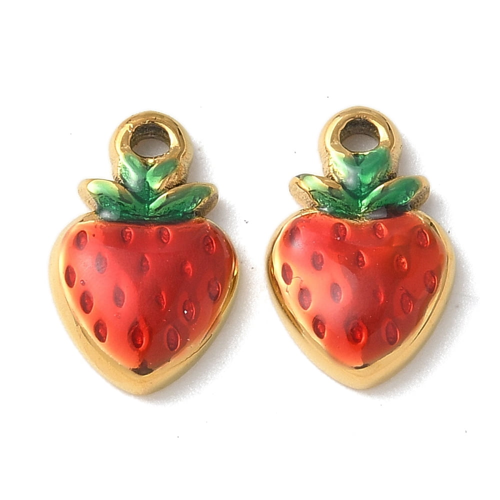 304 Stainless Steel Enamel Charms Ion Plating(IP) Strawberry Charms ...