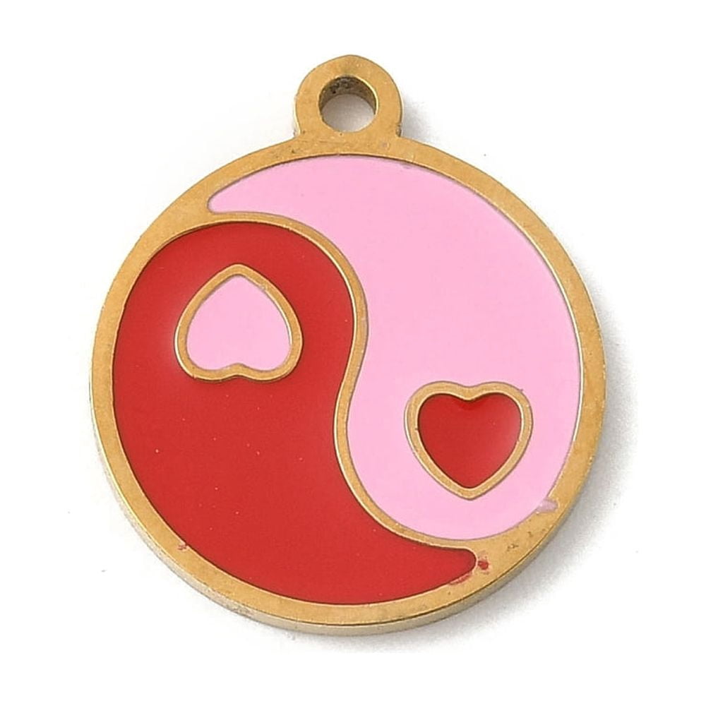 304 Stainless Steel Enamel Charms Real 18K Gold Plated Flat Round with ...