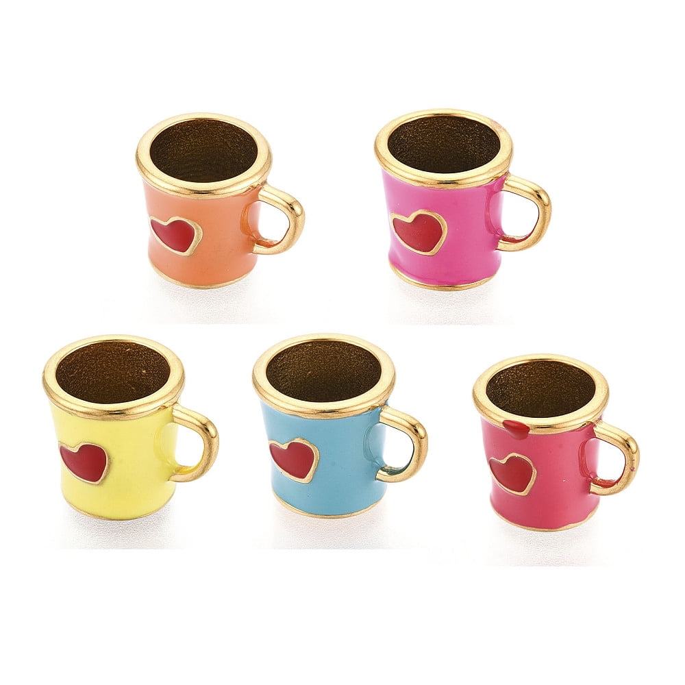 304 Stainless Steel Enamel Pendants Cup with Heart Charm Ion Plating(IP ...