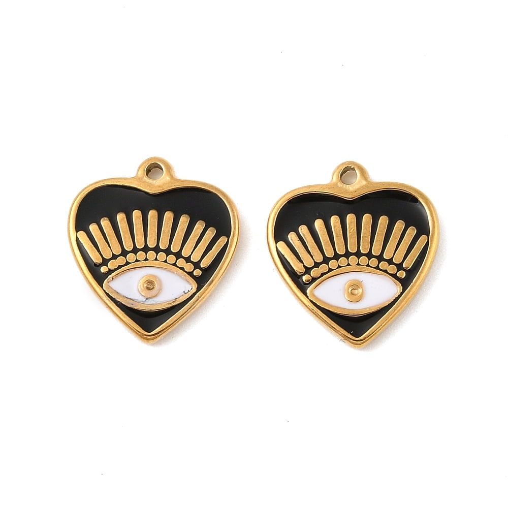 304 Stainless Steel Enamel Pendants Heart with Eye Charms Real 18K ...