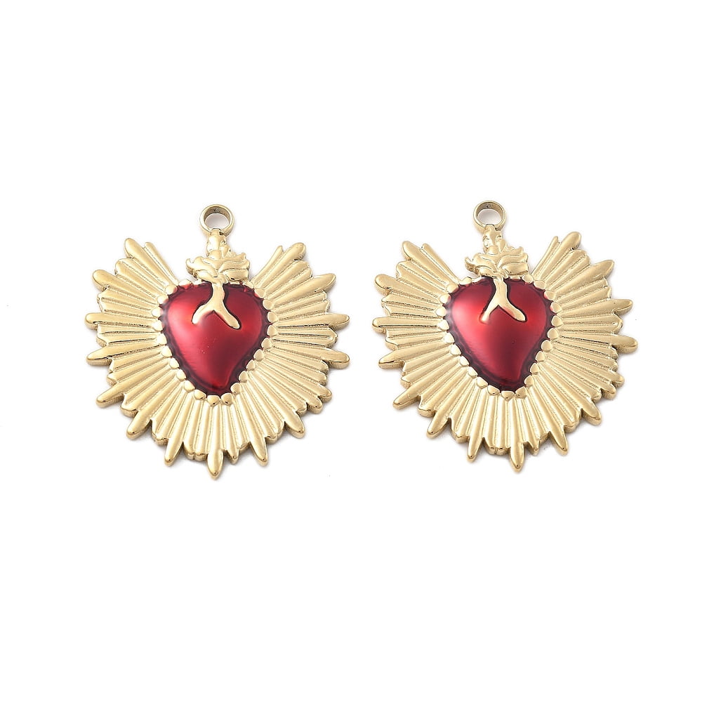 304 Stainless Steel Enamel Pendants Ion Plating(IP) Heart Charm Real ...
