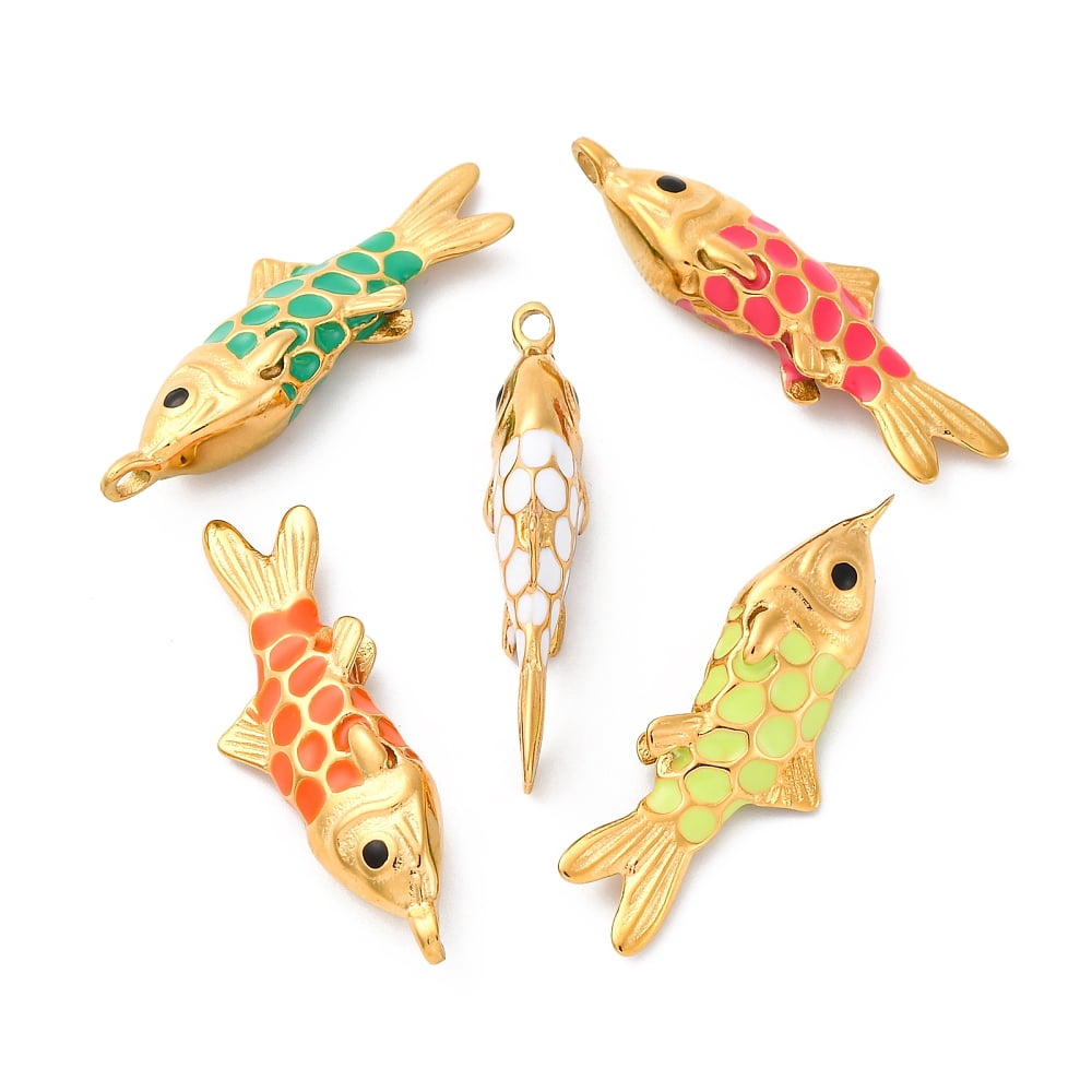 304 Stainless Steel Enamel Pendants Ion Plating(IP) Real 14K Gold ...