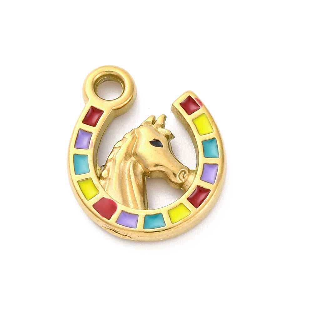 304 Stainless Steel Enamel Pendants Ion Plating(IP) Real 18K Gold ...