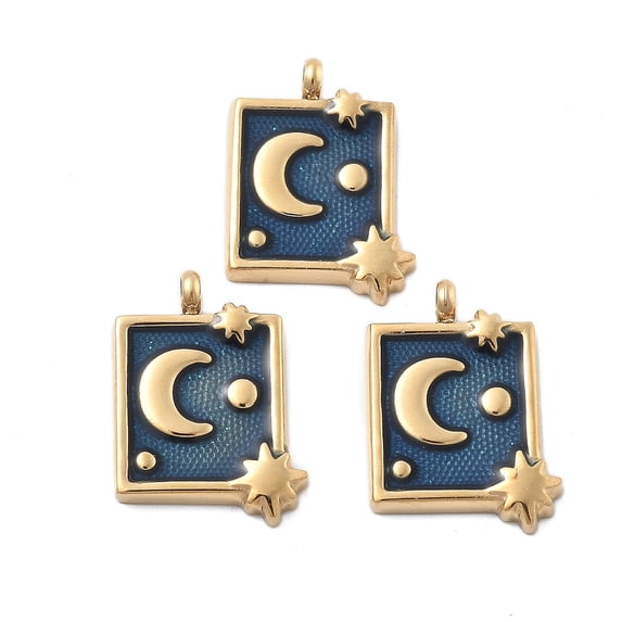 304 Stainless Steel Enamel Pendants Ion Plating(IP) Rectangle with Moon ...