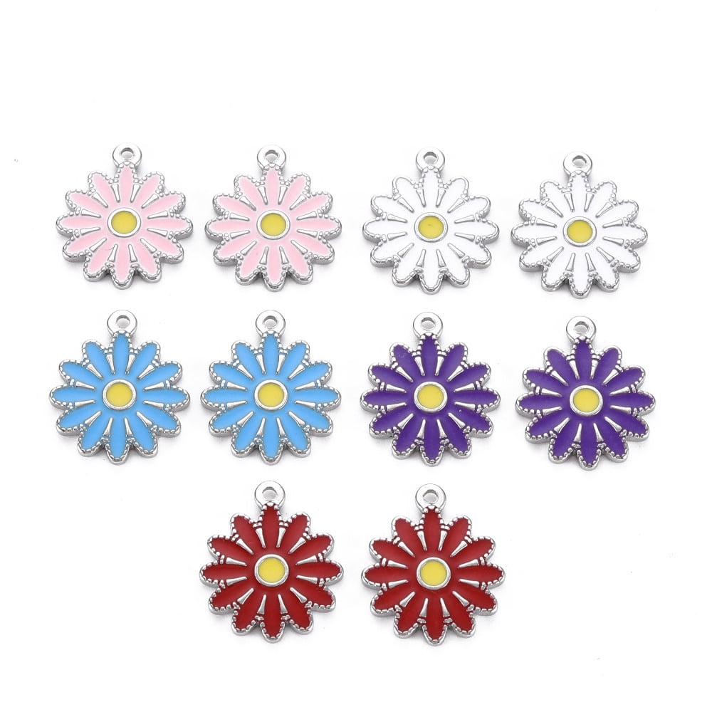 304 Stainless Steel Enamel Pendants Stainless Steel Color Flower Mixed ...
