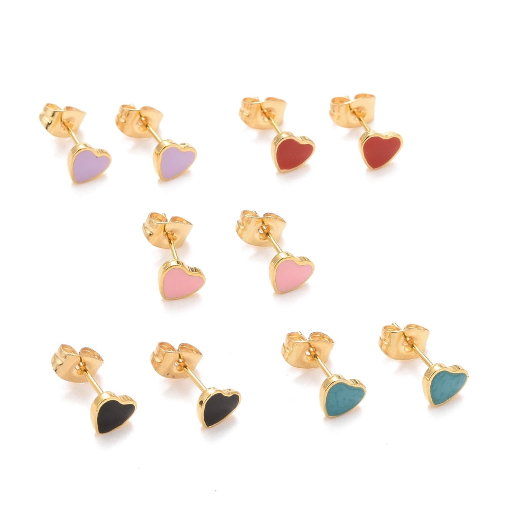 304 Stainless Steel Enamel Stud Earrings with 316 Surgical Stainless ...