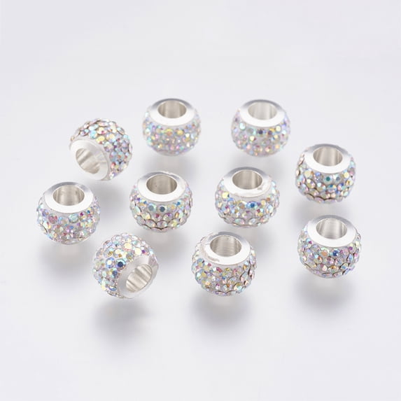 304 Stainless Steel European Beads with Polymer Clay Rhinestone Large ...