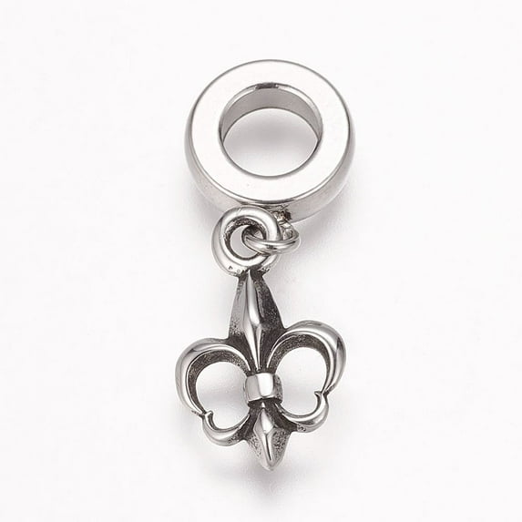 304 Stainless Steel European Dangle Charms Large Hole Pendants Fleur De Lis Silver 26mm Hole ...