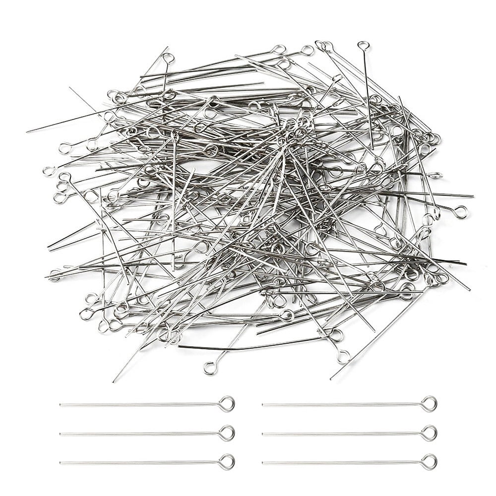 304 Stainless Steel Eye Pins Stainless Steel color 21 Gauge 40mm Pin: 0 ...