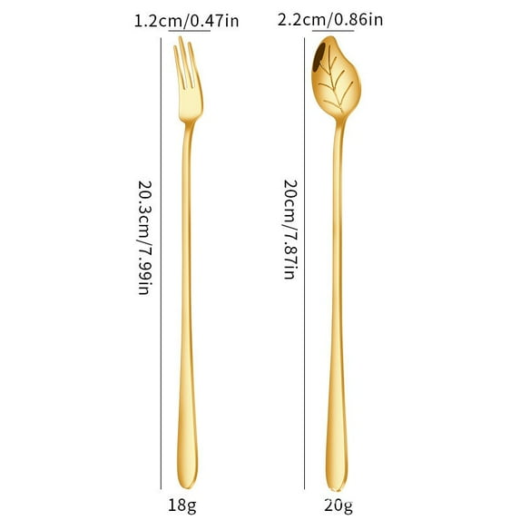 304 Stainless Steel FOR LEAF Design Spoon Fork Set Long Handle Dessert ...