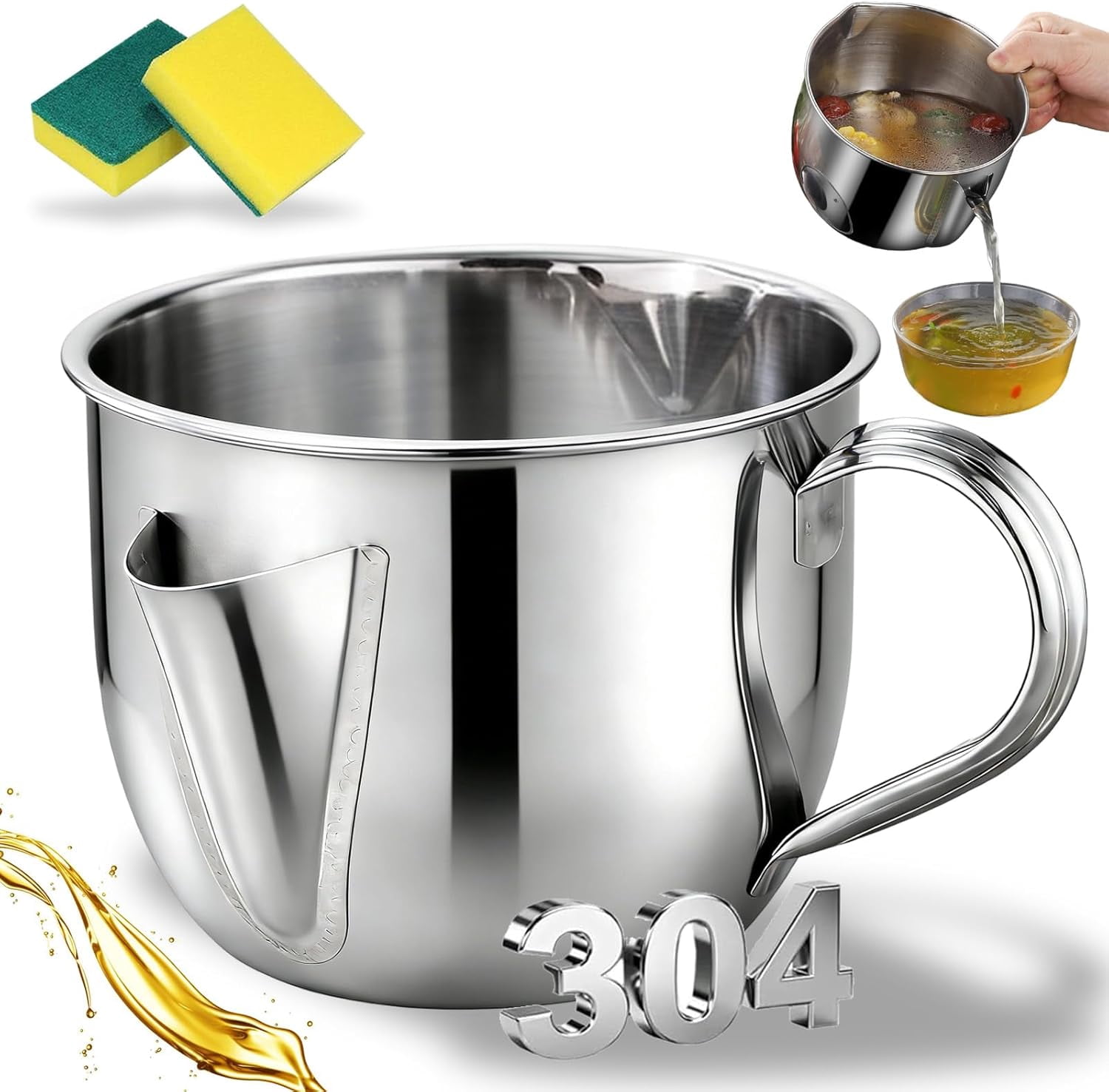 304 Stainless Steel Fat Separator with Dual Spout Design, Gravy ...