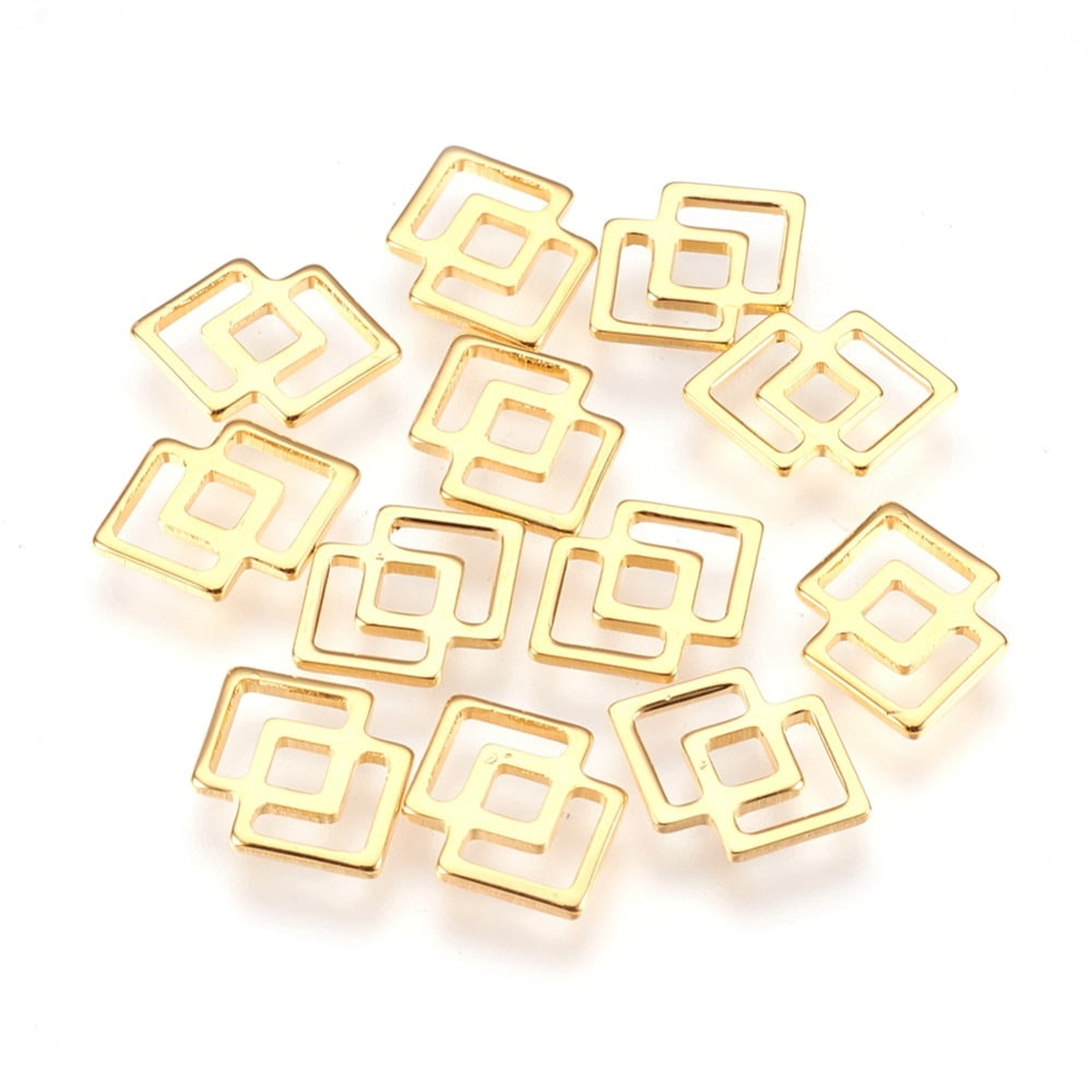 304 Stainless Steel Filigree Joiners Links Double Rhombus Golden 16x11 ...