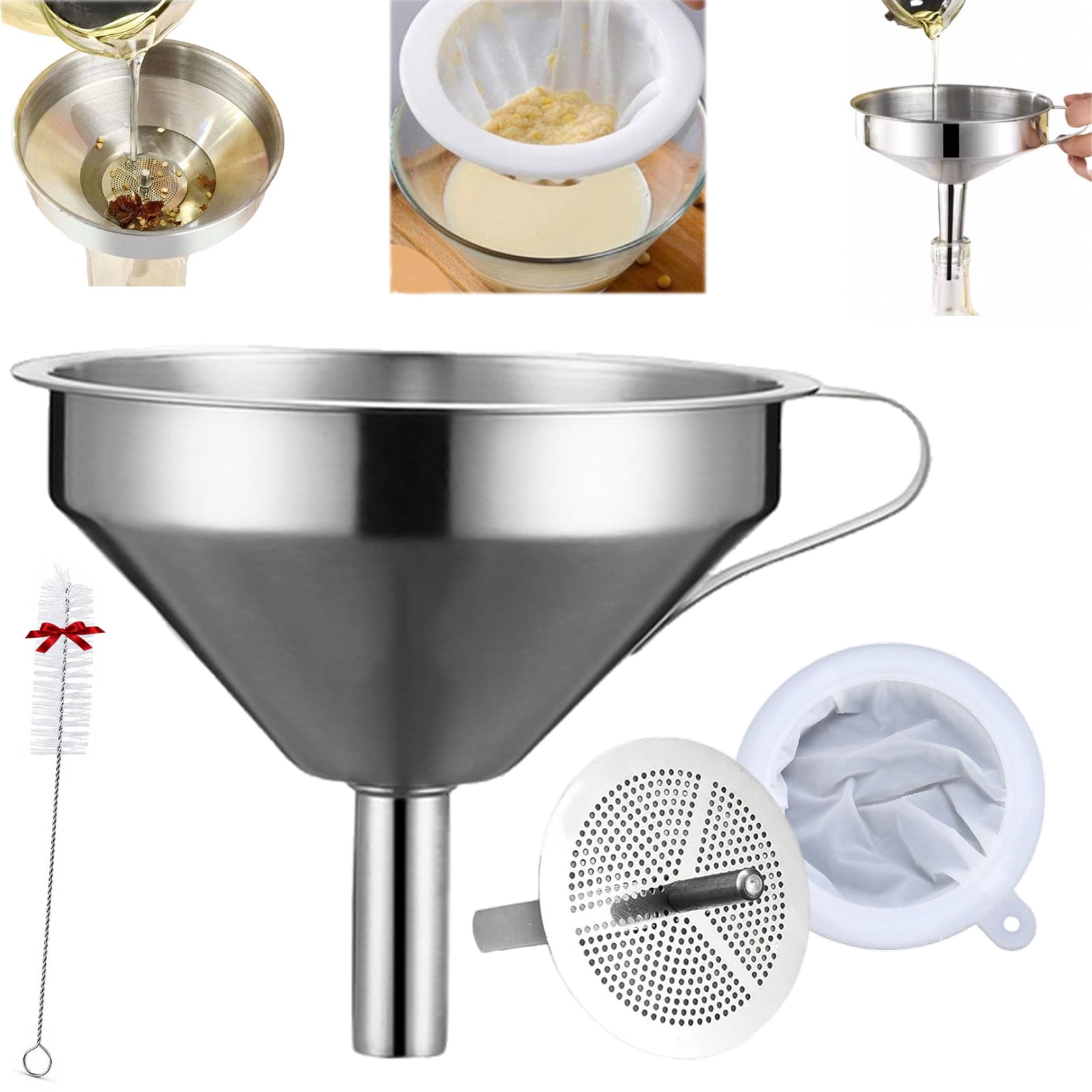 304 Stainless Steel Filter Funnel with Strainer, Heavy-Duty Thickened ...
