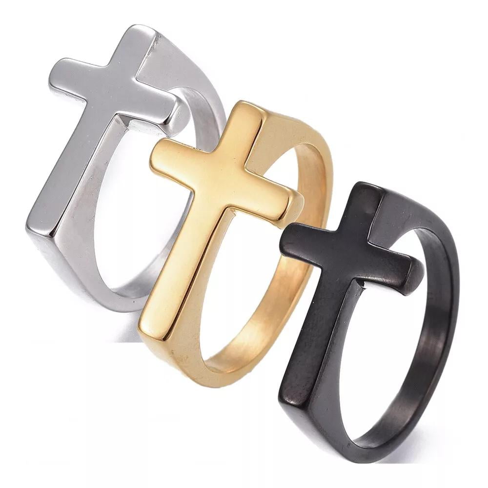 304 Stainless Steel Finger Rings Cross Gold Black Silver Size 7-12 17 ...