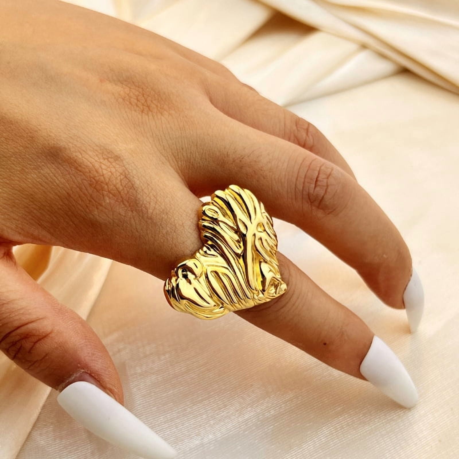304 Stainless Steel Finger Rings for Women Heart Real 18K Gold Plated ...