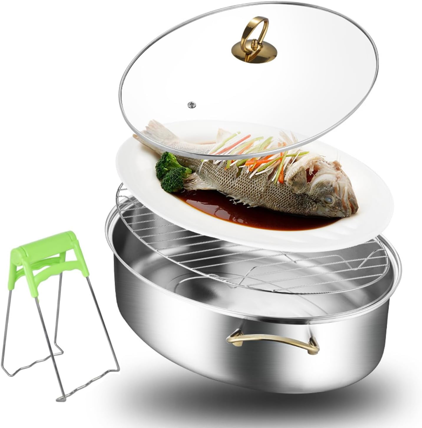 304 Stainless Steel Fish Steamer Elliptical Steamed Fish Pot Multi-Use ...