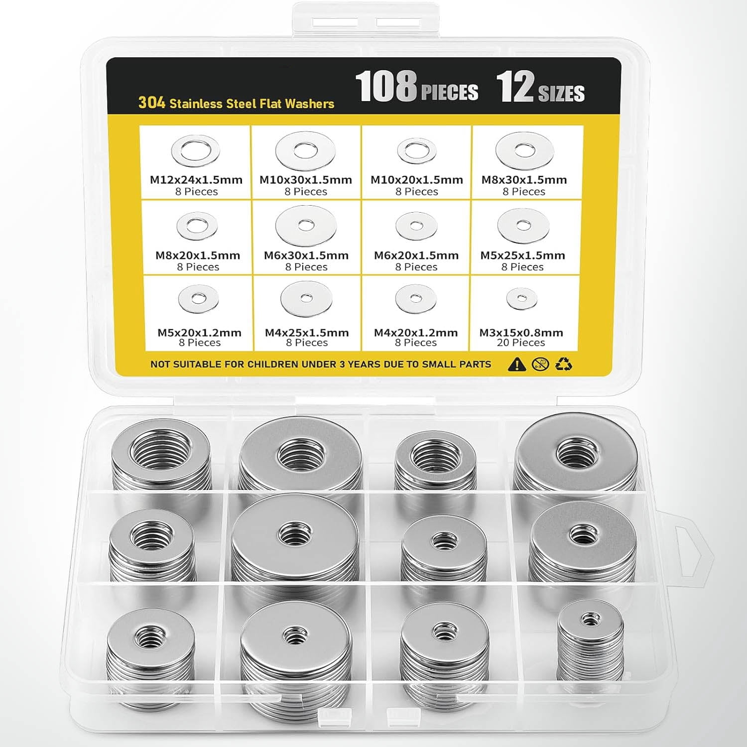 304 Stainless Steel Flat Washers, Fender Washers Assortment Kit Metal ...