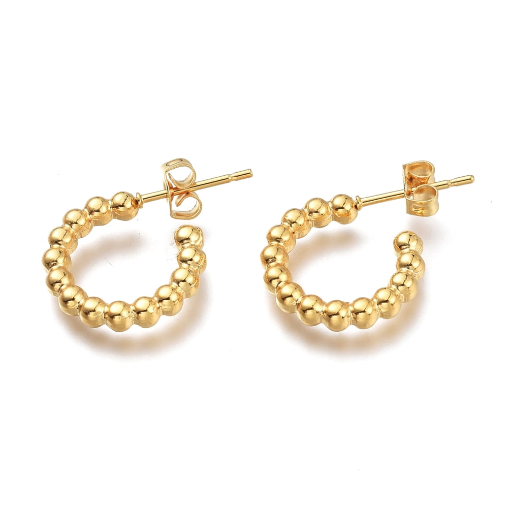 304 Stainless Steel Half Hoop Earrings Stud Earrings with Ear Nuts Ring ...