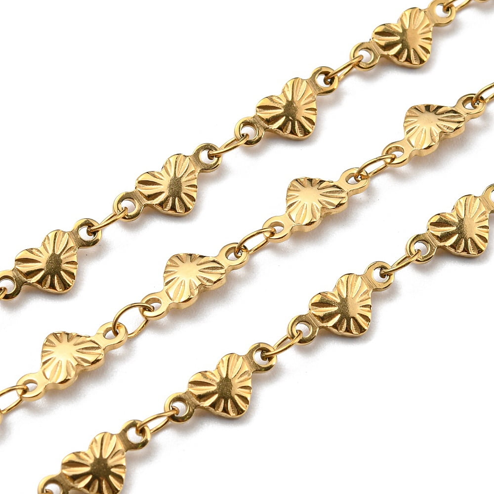 304 Stainless Steel Heart Link Chains Soldered with Spool Real 18K ...