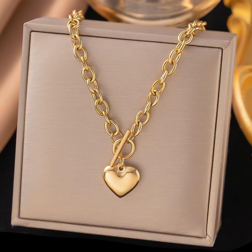 304 Stainless Steel Heart Pendant Cable Chain Necklaces for Women with ...