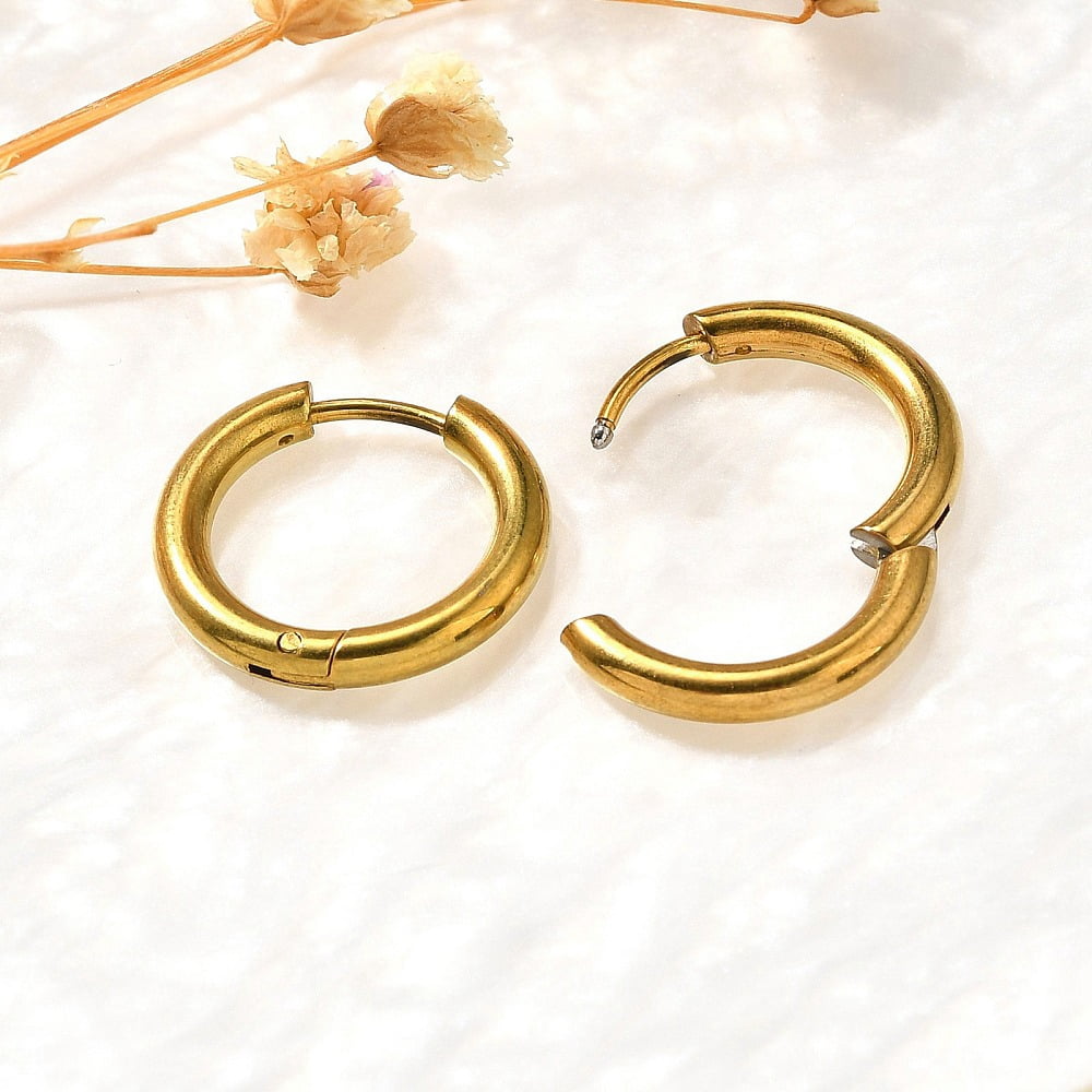 304 Stainless Steel Hoop Earrings for Women Ion Plating(IP) Real 14K ...