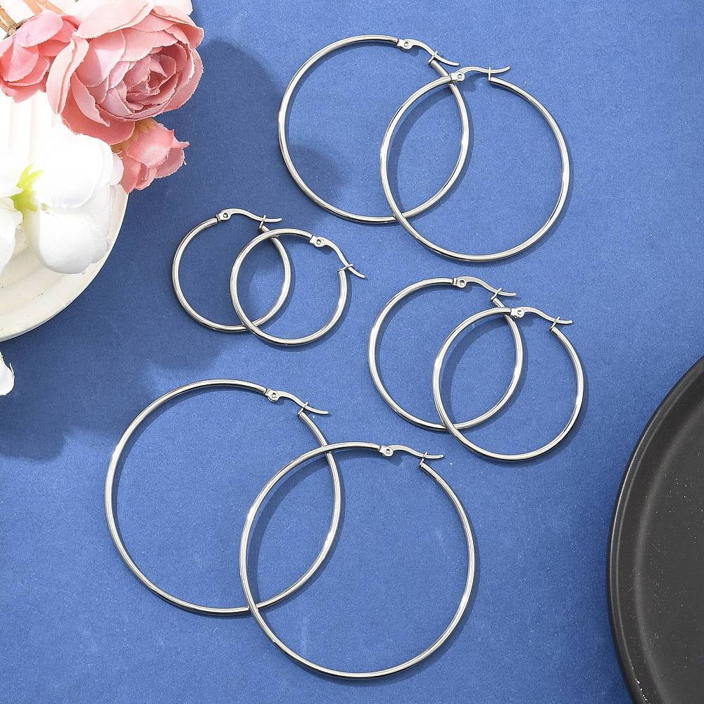 304 Stainless Steel Hoop Earrings for Women Ring Shape Mixed Size ...
