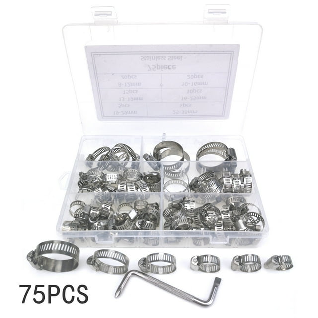 304 Stainless Steel Hose Clamps (75 Pack) - Adjustable Clips for Water ...