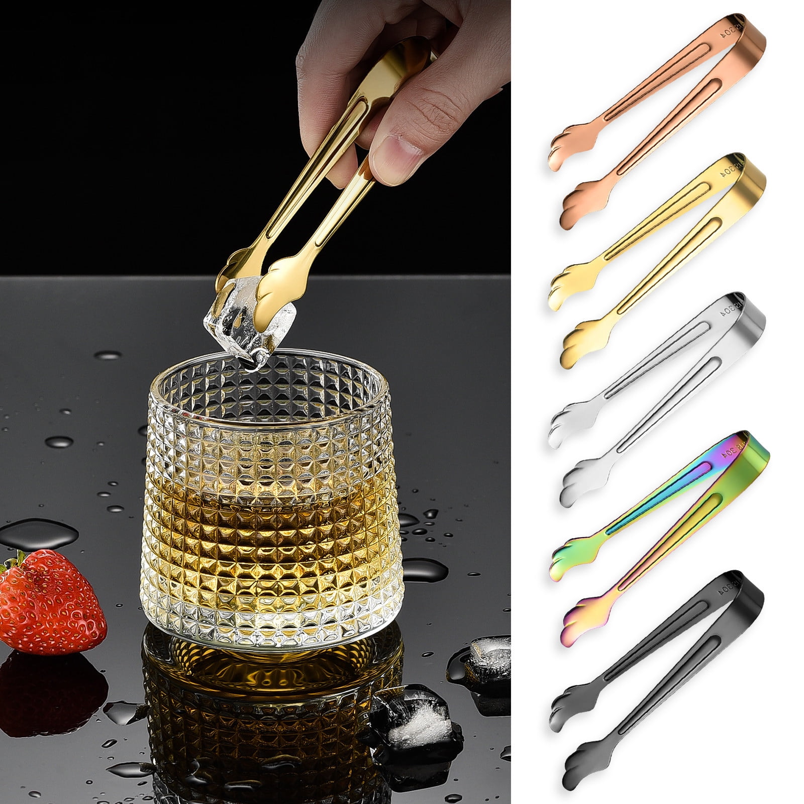 304 Stainless Steel Ice Tongs with Serrated Teeth, Multi-Purpose Sugar ...