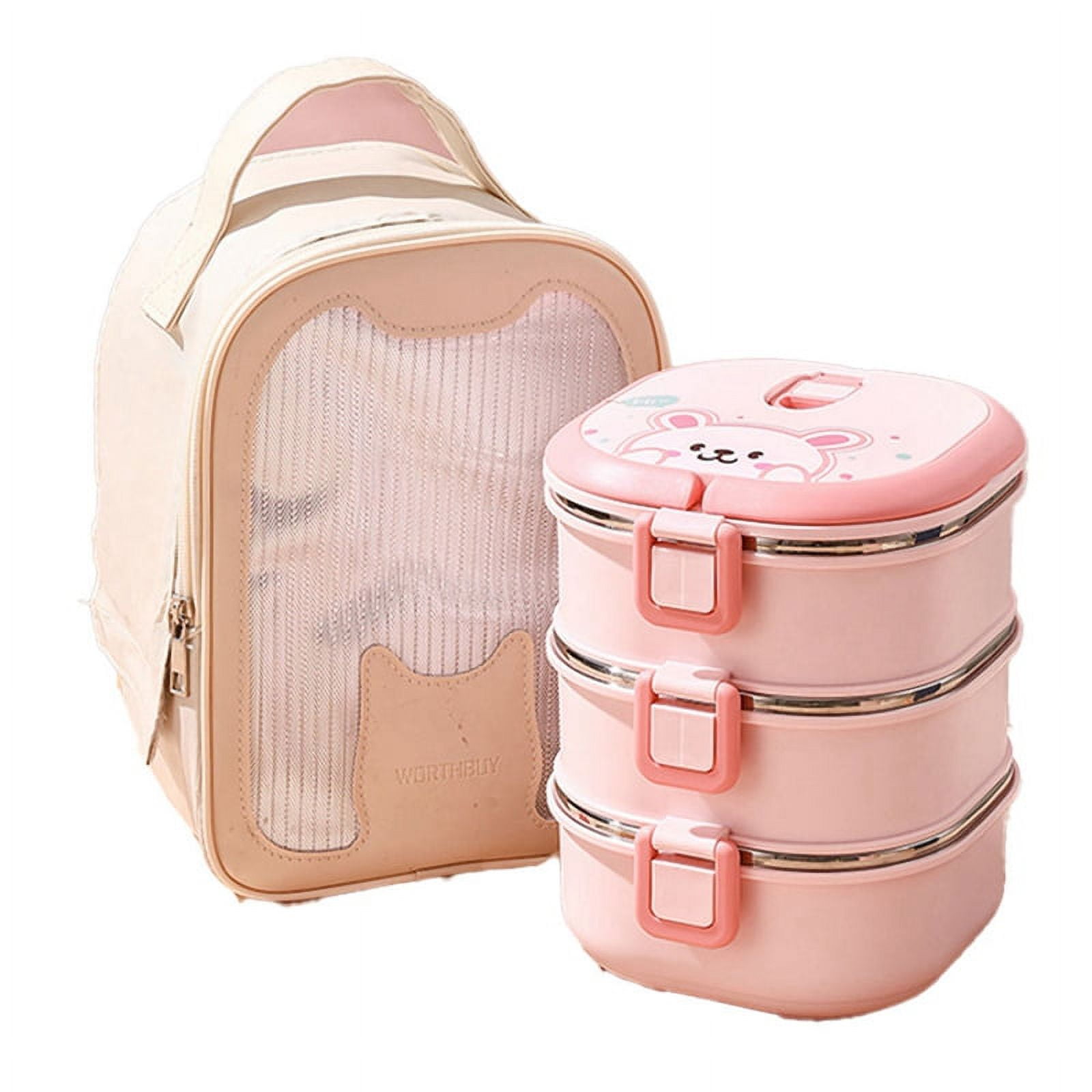 304 Stainless Steel Insulated Lunch Box with Spoon Stacked Bento Box ...