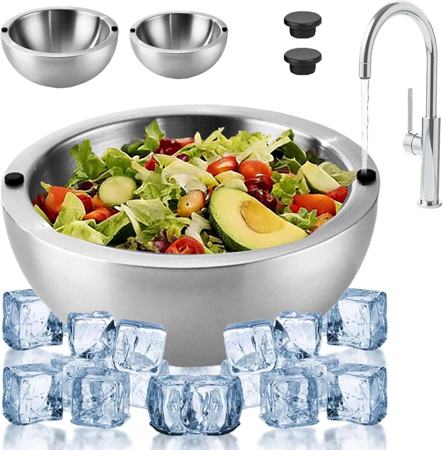 304 Stainless Steel Insulated Salad & Dipping Bowl, Double Wall Serving ...