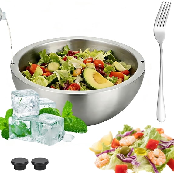 304 Stainless Steel Insulated Salad & Dipping Bowl, Double Wall Serving ...