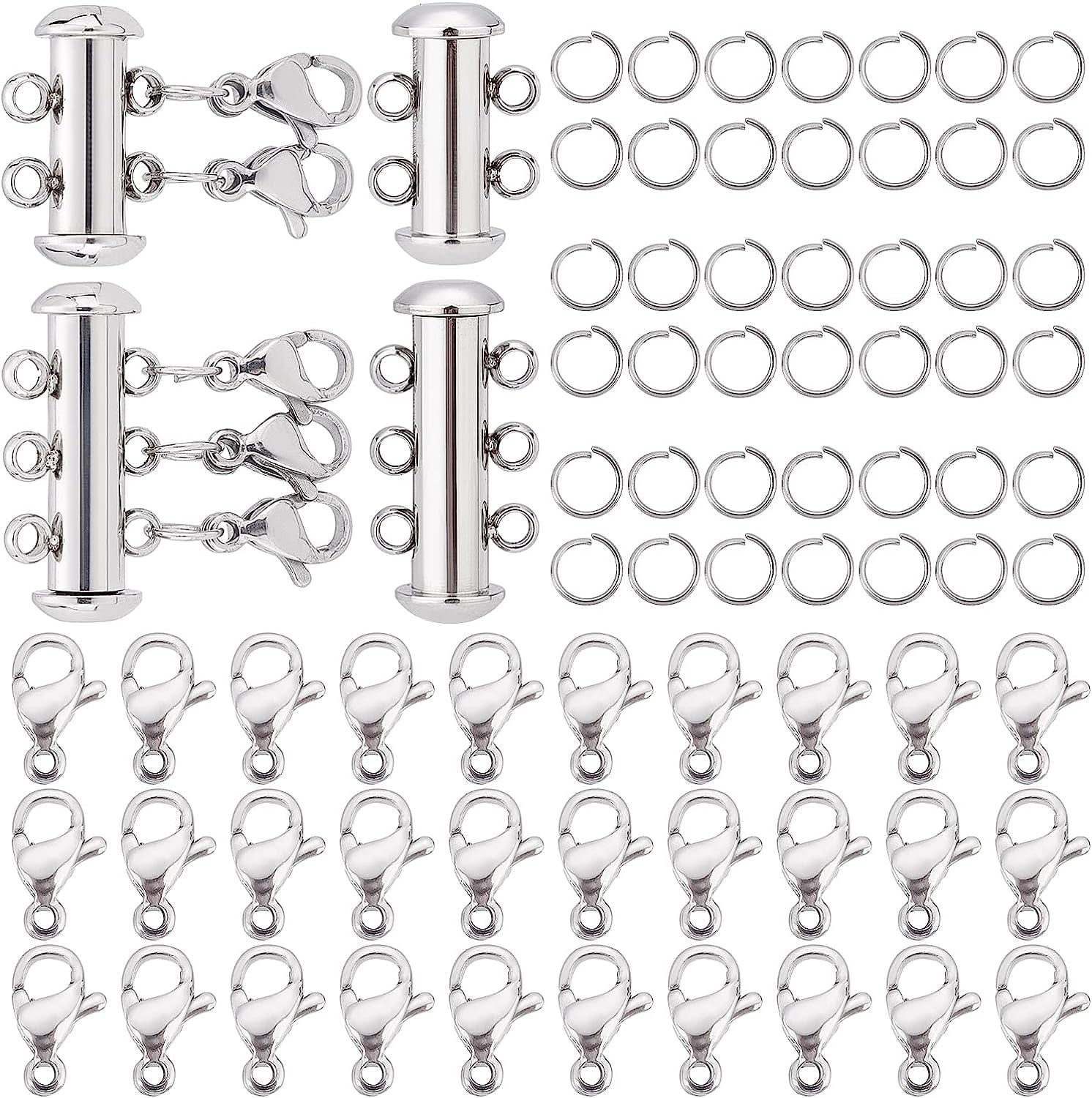 304 Stainless Steel Jewelry Clasps Kit 4 Sets Slide Clasp Lock 30Pcs ...