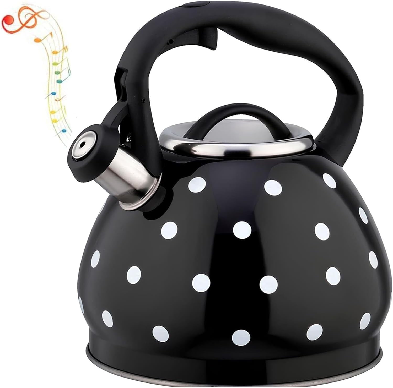 304 Stainless Steel Kettle,Black with White Cute Polka Dot Tea Pots ...