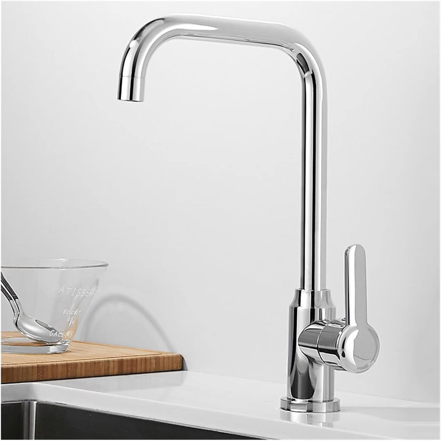 304 Stainless Steel Kitchen Faucet 360 Degree Rotation Hot & Cold Water Mixers Tap Plating ...