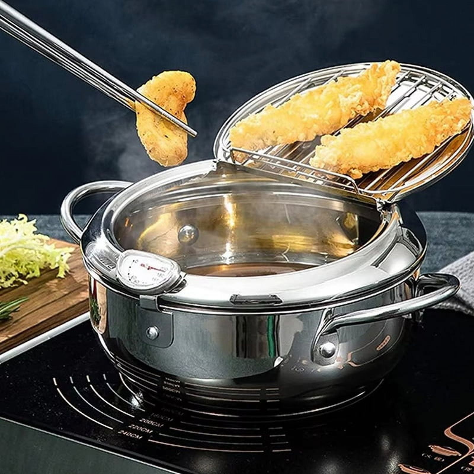 304 Stainless Steel Kitchen Tempura Fryer Pan Japanese Deep Frying Pot ...
