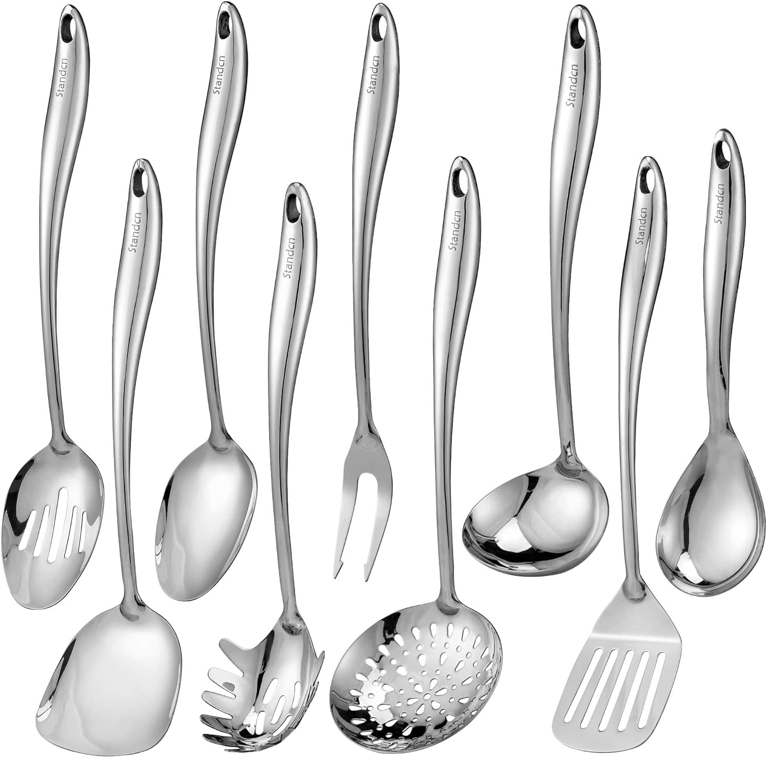304 Stainless Steel Kitchen Utensil Set - 9 PCS Serving Utensils ...