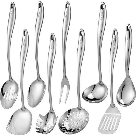 304 Stainless Steel Kitchen Utensil Set - 9 PCS Serving Utensils ...
