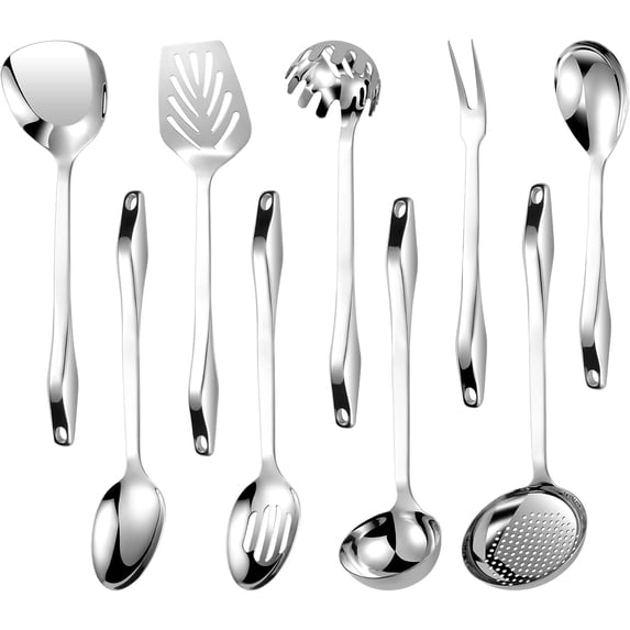 304 Stainless Steel Kitchen Utensil Set - 9pcs Cooking Utensils, Metal ...
