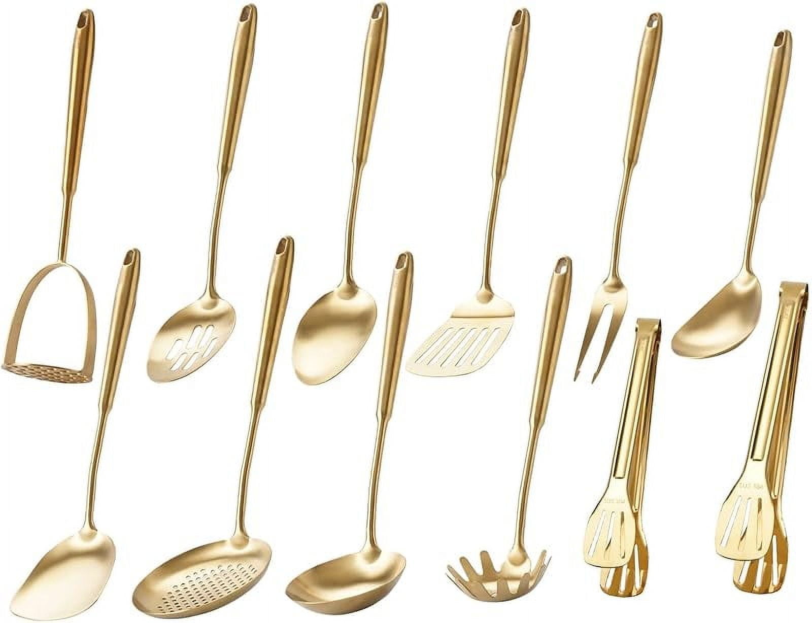 304 Stainless Steel Kitchen Utensils Set - 12 PCS Long All Metal ...