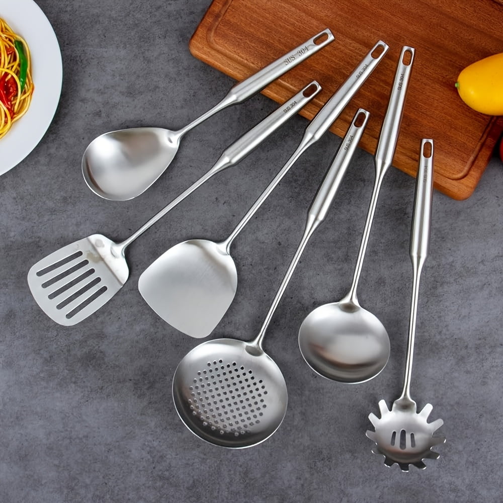 304 Stainless Steel Kitchen Utensils Set, VALESKA 6pcs Metal Cooking ...