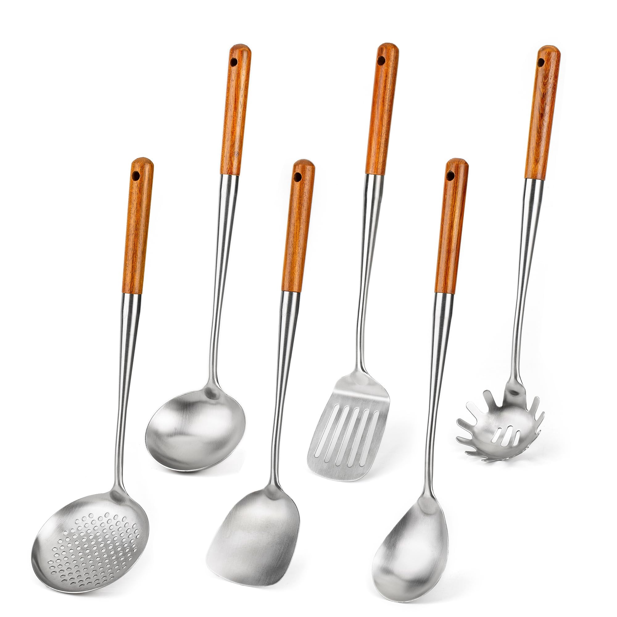 304 Stainless Steel Kitchen Utensils Walnut Handle - 6 Pieces Set ...