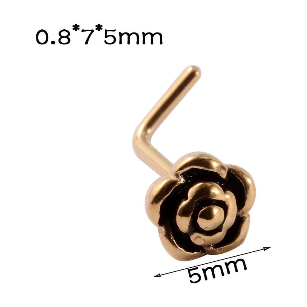 304 Stainless Steel L Shaped Flower Nose Studs Golden 5mm - Walmart.com
