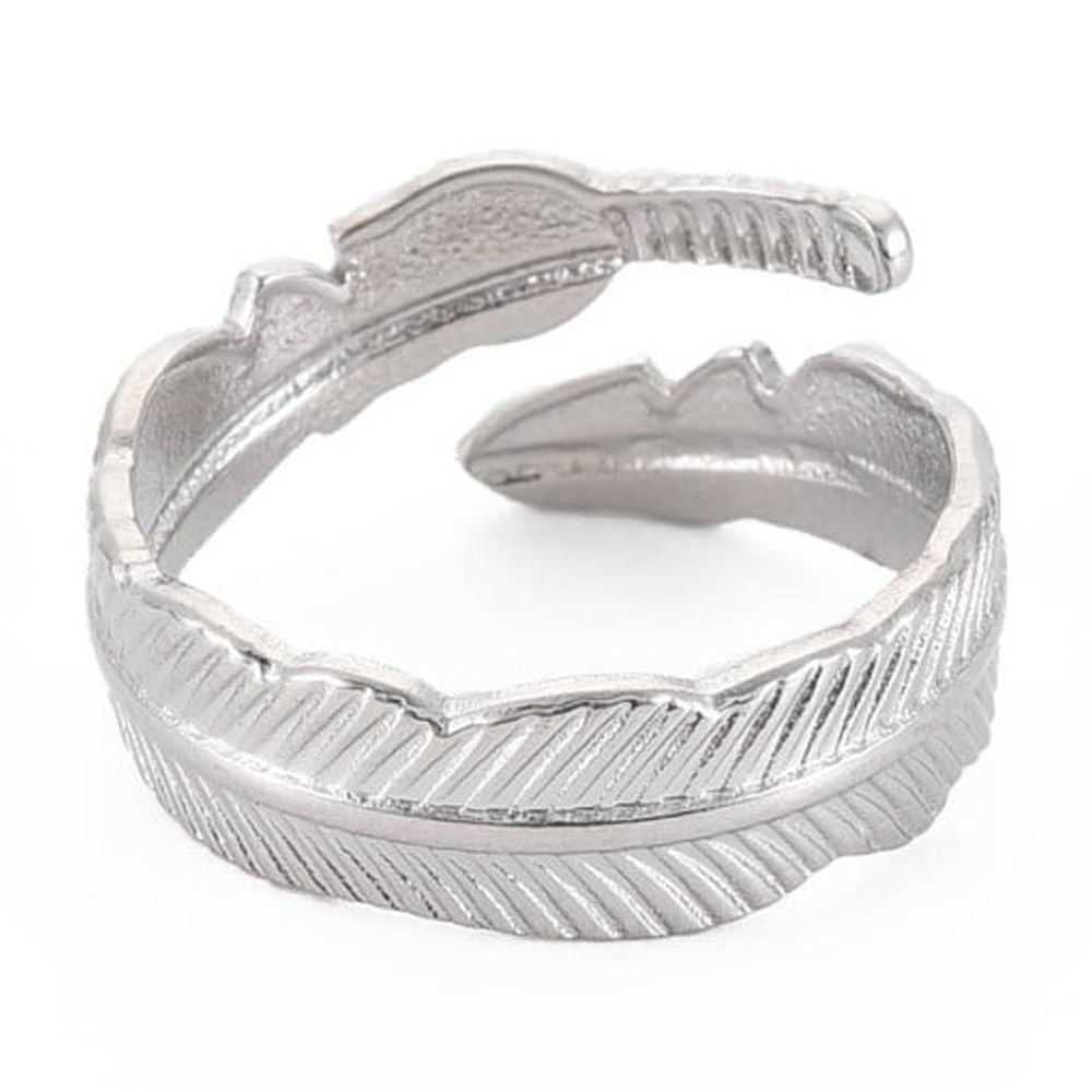 304 Stainless Steel Leaf Open Cuff Ring for Women Stainless Steel Color ...