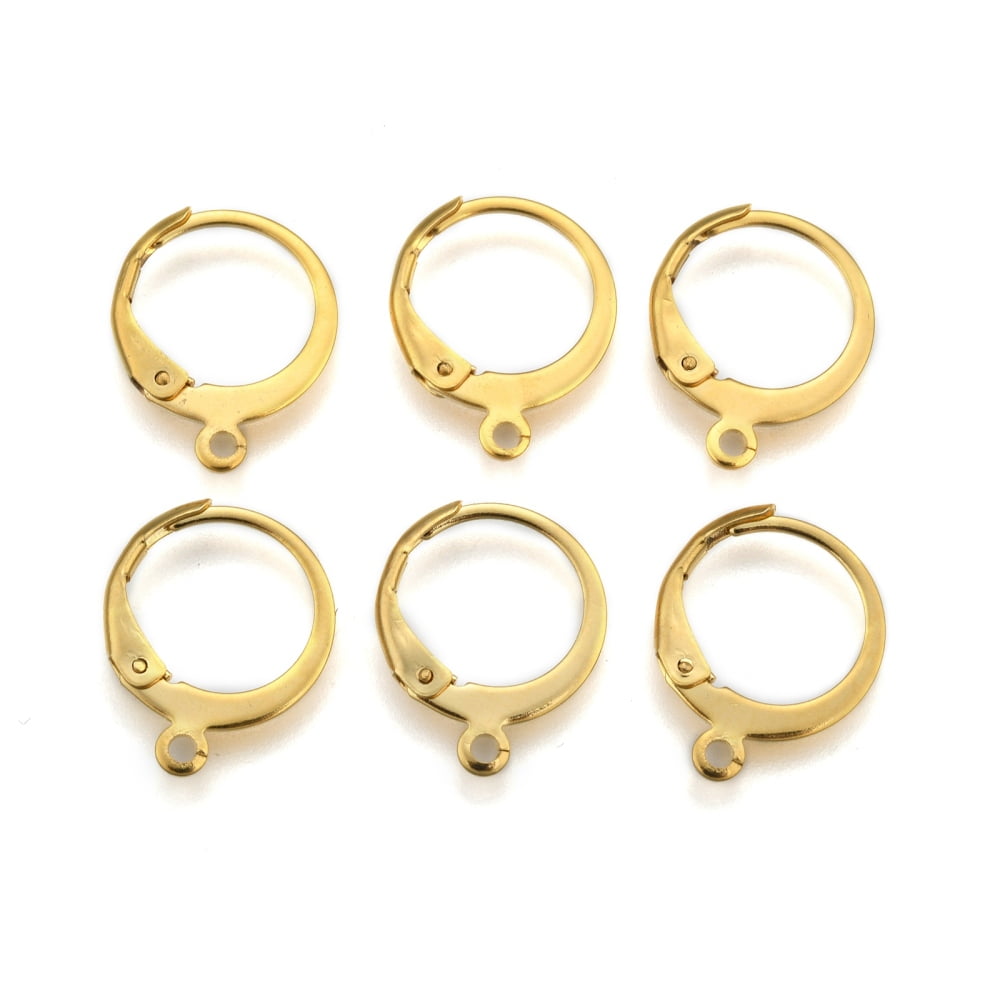304 Stainless Steel Leverback Earring Findings with Loop Ring Real 24K ...