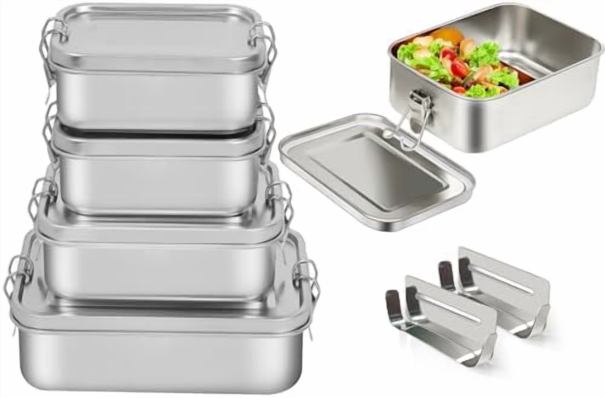 304 Stainless Steel Lunch Box and Food Containers with Lids 4 Pack 1400 ...