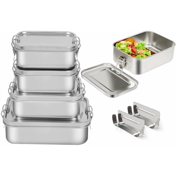 304 Stainless Steel Lunch Box and Food Containers with Lids 4 Pack 1400 ...