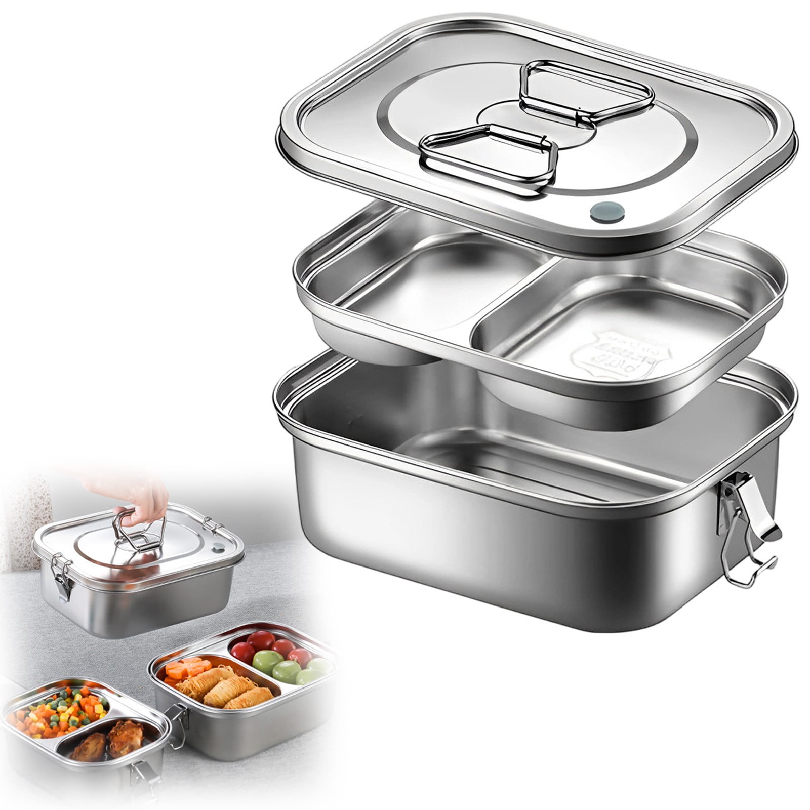 304 Stainless Steel Lunch Box with Double-Layer Dividers, Leak-Proof ...