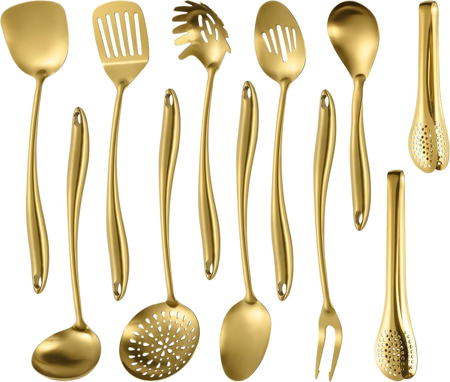 304 Stainless Steel Matte Kitchen Utensils Set, 11 Pcs Long Metal ...