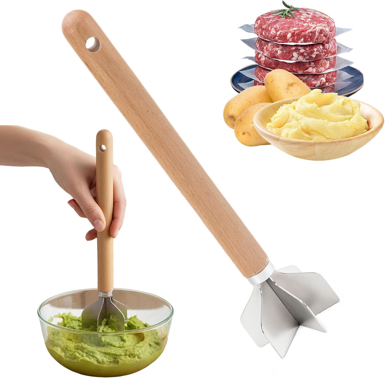 304 Stainless Steel Meat Chopper, 6 Blade Ground Beef Masher with ...