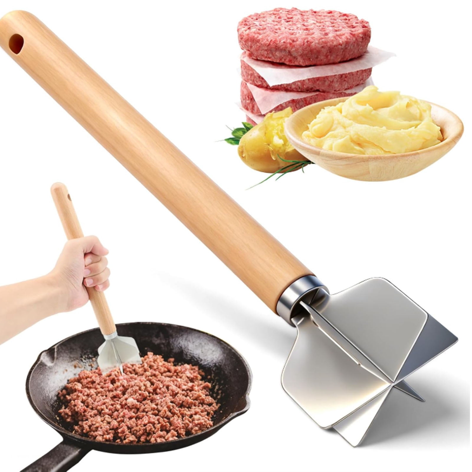 304 Stainless Steel Meat Chopper & Masher – 10” Ground Beef Hamburger ...